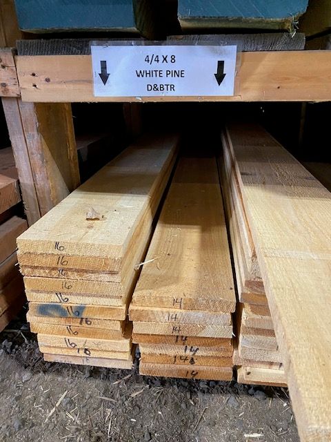 4/4x6-8" W.Pine 'D' & Better Kiln Dried Rough at Peacock Lumber | Pine