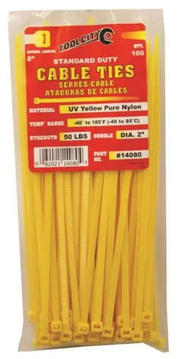 Tool City 8 in. Standard Duty 50 lbs. Tensile Cable Ties Yellow (100 ct ...