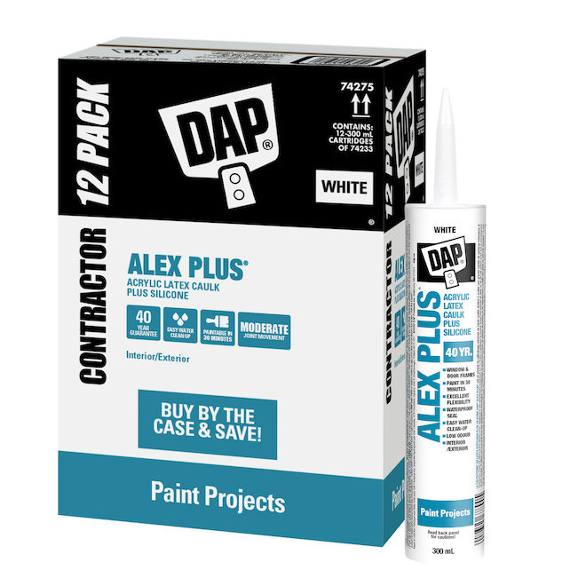 DAP Alex Plus Acrylic Latex Caulk - Brilliant White - 300 ml Box of 12 ...