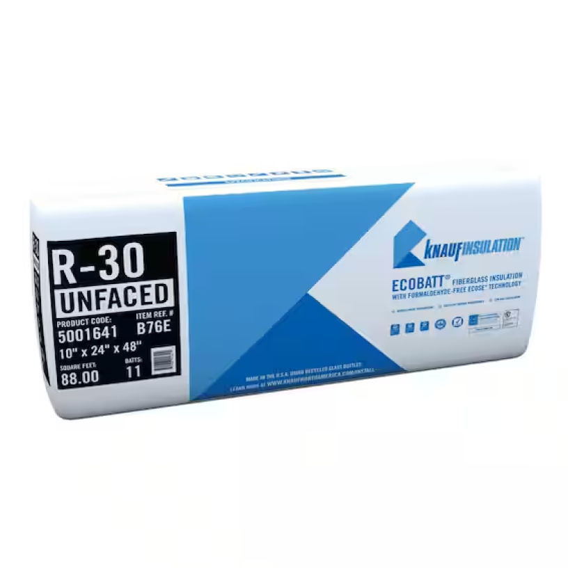 Knauf R30 EcoBatt 10 in. x 24 in. x 48 in. Unfaced Fiberglass ...
