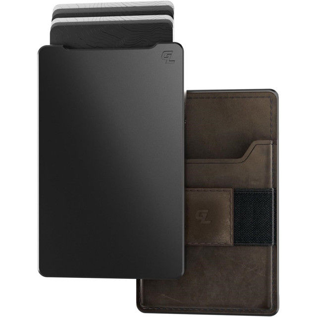 Groove Life Wallet Gun Metal Finish with Brown Leather Nano Attachment ...