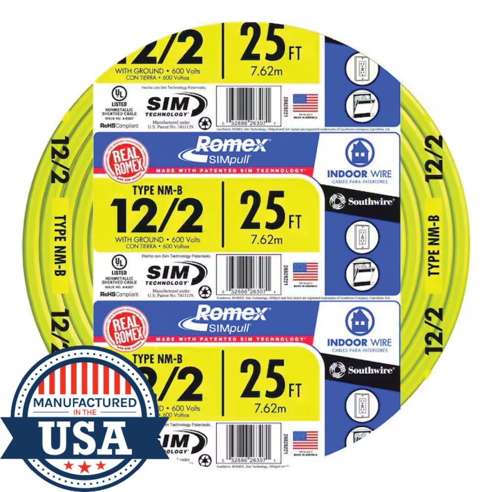 Southwire Romex SIMpull NM-B 12/2 Solid Indoor Wire with Ground 25 ft ...