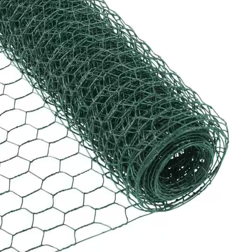 Hexagonal Vinyl-Coated Wire Poultry Netting Green 1 in. x 24 in. x 25 ...