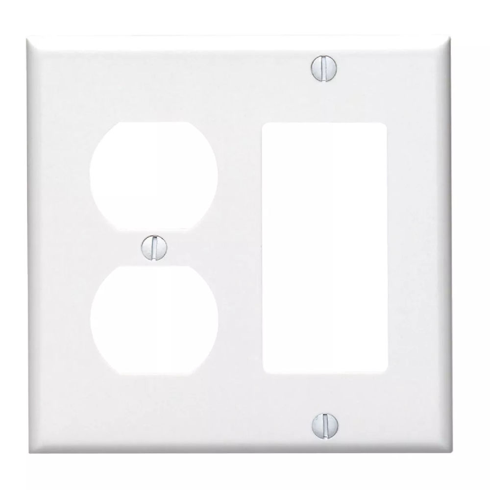 Leviton 2-Gang Smooth Plastic Single Rocker/Duplex Outlet Wall Plate ...