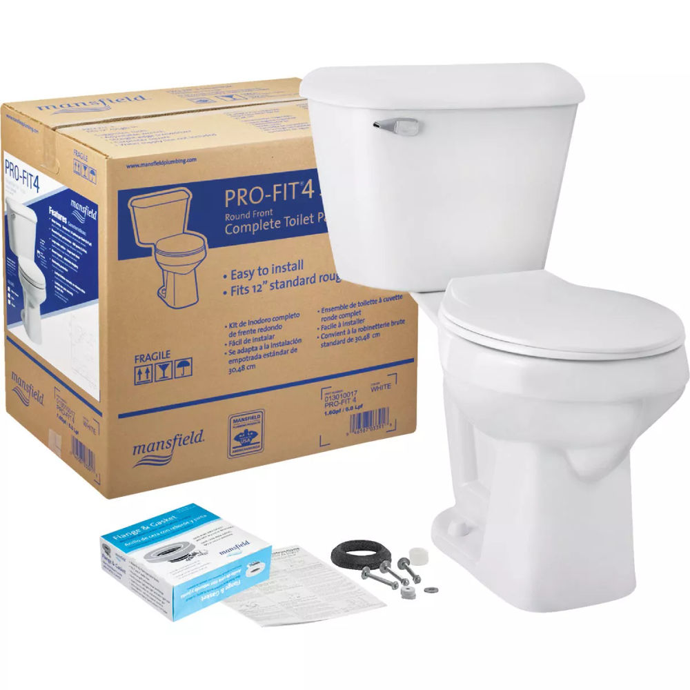 Mansfield Pro-Fit 4 SmartHeight Round Bowl 1.28 GPF Complete Toilet Kit ...