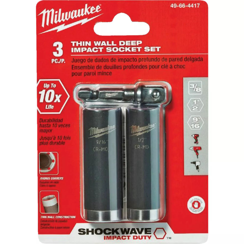 Milwaukee Shockwave Standard 3/8" Adapter - 1/2" & 9/16" Drive 6-Point ...