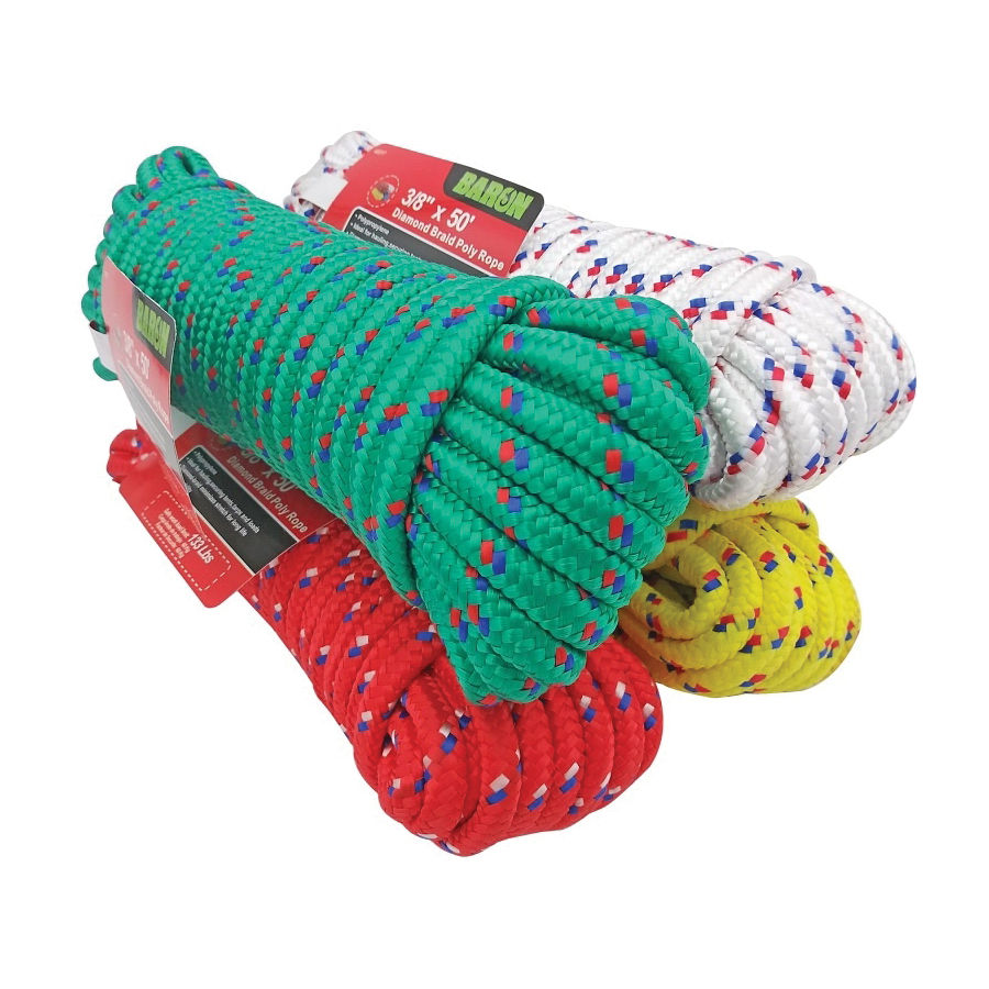 Rope, 3/8 in Dia, 50 ft L, Polypropylene, Assorted at HPM Building ...