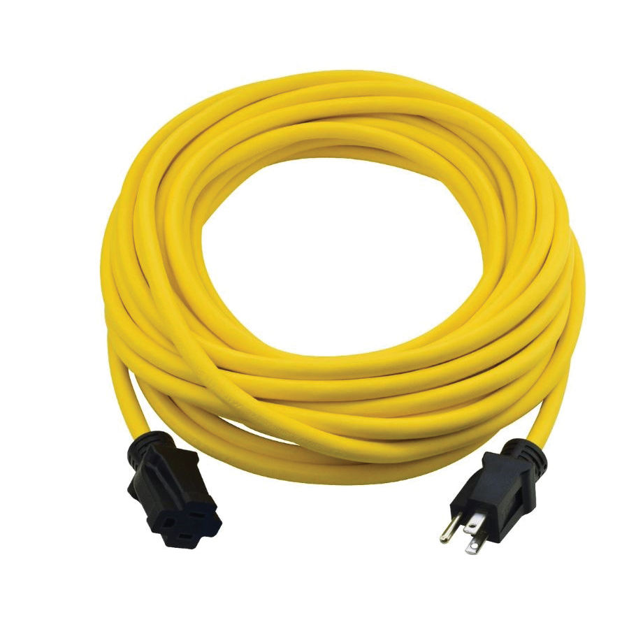Outdoor Extension Cord, 12 AWG Wire, 3 -Conductor, 50 ft L, Yellow ...