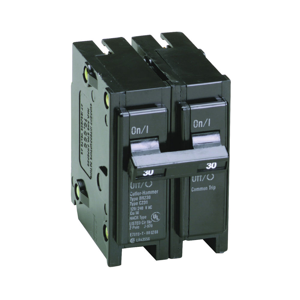 Circuit Breaker, Mini, Type BR, 30 A, 2 -Pole, 120/240 V, Plug Mounting ...