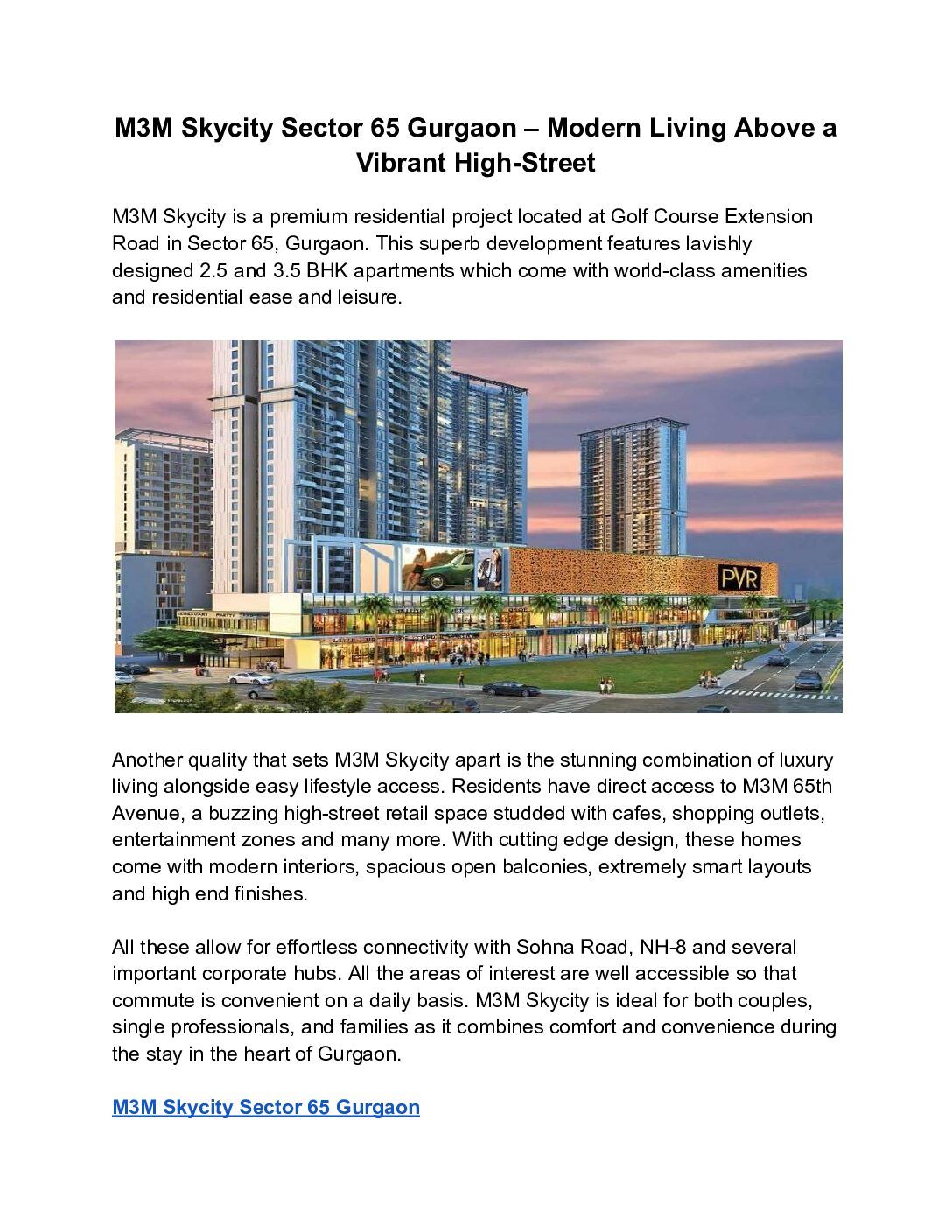 M3M Skycity Sector 65 Gurgaon – Modern Living Above a Vibrant H … - 0 ...