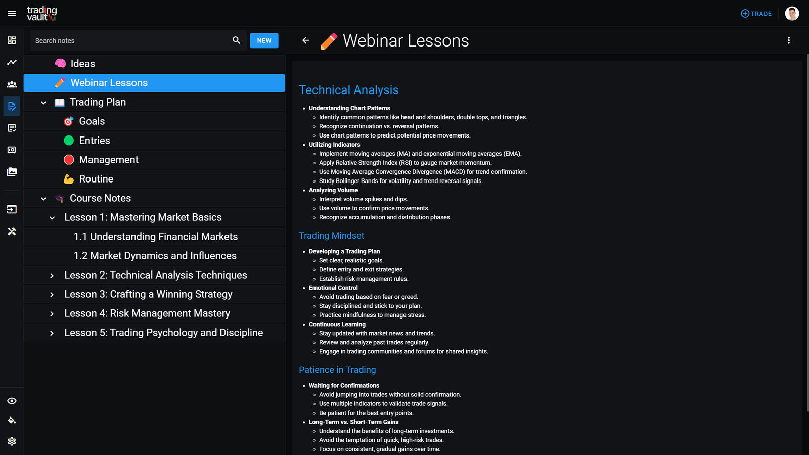 Notebook | Trading Vault