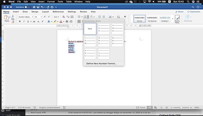 Membuat numbered list dan bulleted pada Microsoft Word - Ikirangga