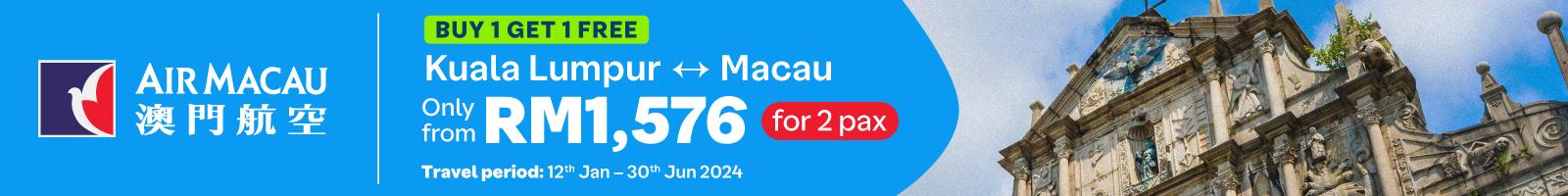 Buy 1 Get 1 Free with Air Macau