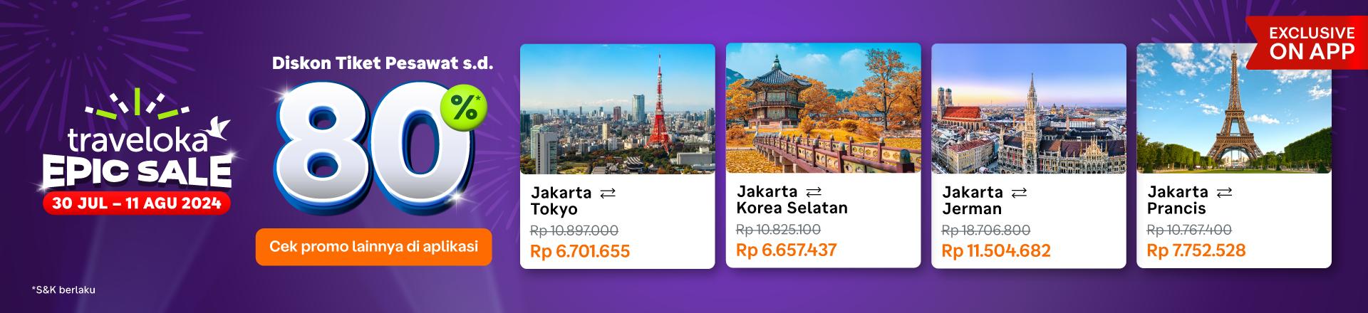 Traveloka EPIC Sale - Diskon s.d 80% Tiket Pesawat, Hotel & Aktivitas