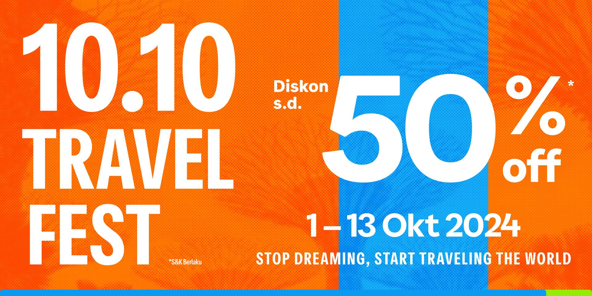 Promo 10.10 Diskon s.d. 50% untuk Tket Pesawat, Hotel, Tiket Kereta
