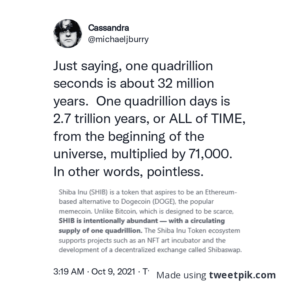 Just saying, one quadrillion seconds is about 32 million years. One ...