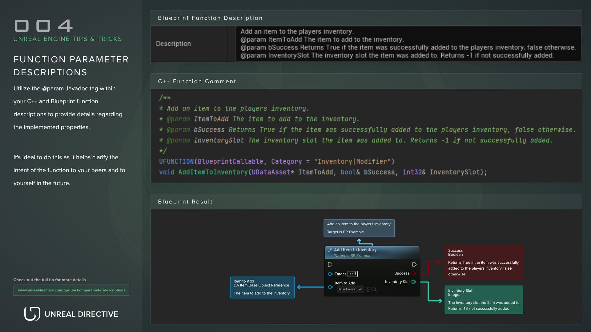 UE Tip: Function Parameter Descriptions