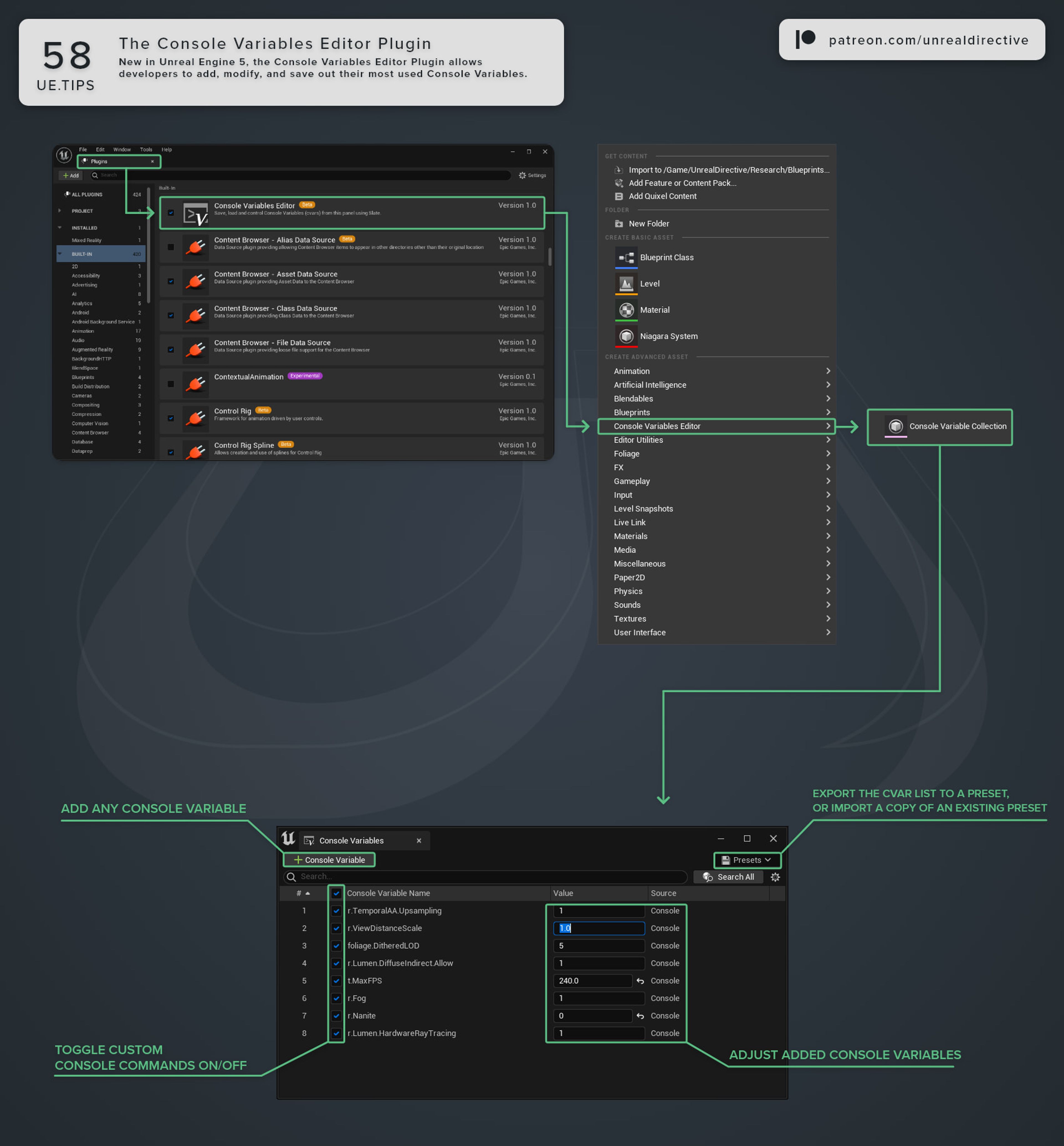 UE Tip: The Console Variables Editor Plugin