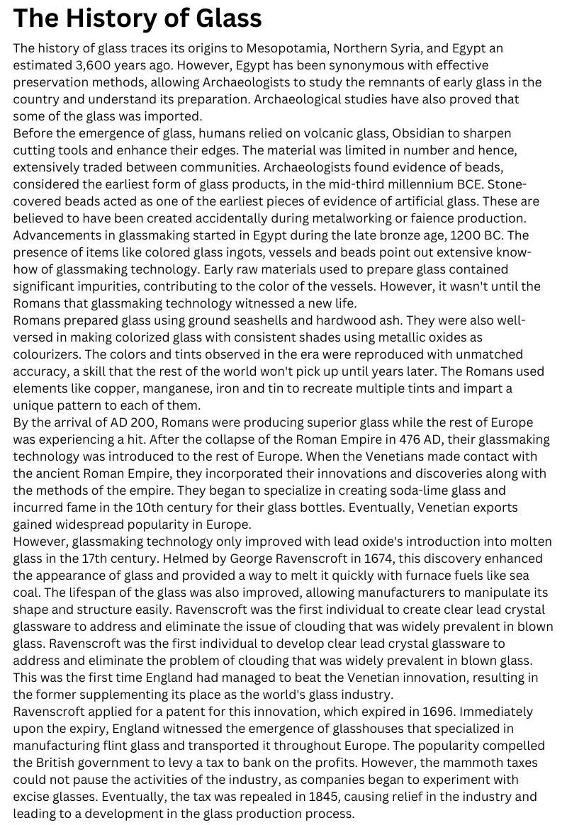 The History of Glass - IELTS Reading Sample with Answers