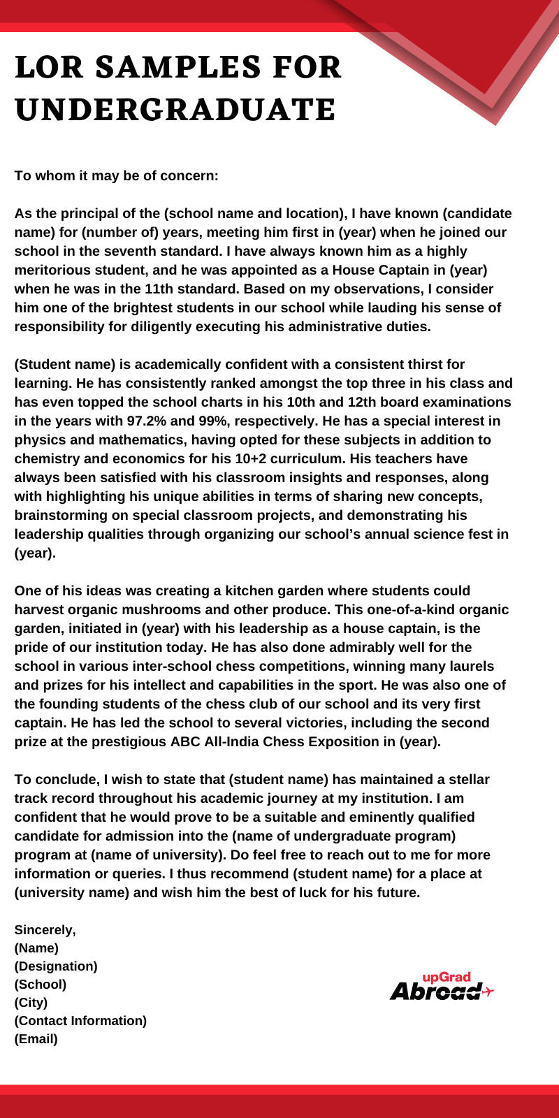 LOR Samples for Undergraduates- Things to keep in mind & Sample