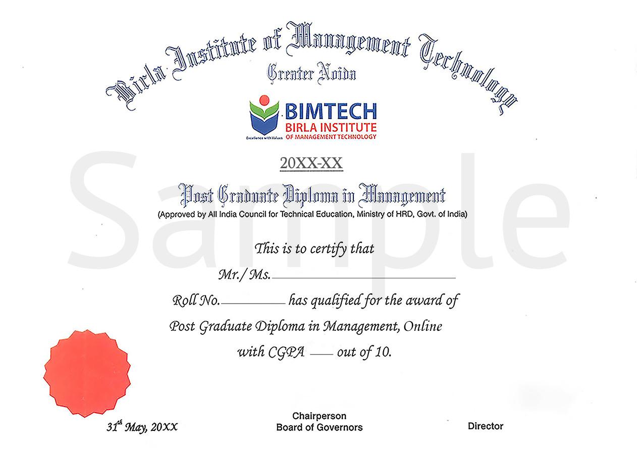 Post Graduate Diploma in Management (BIMTECH) | upGrad