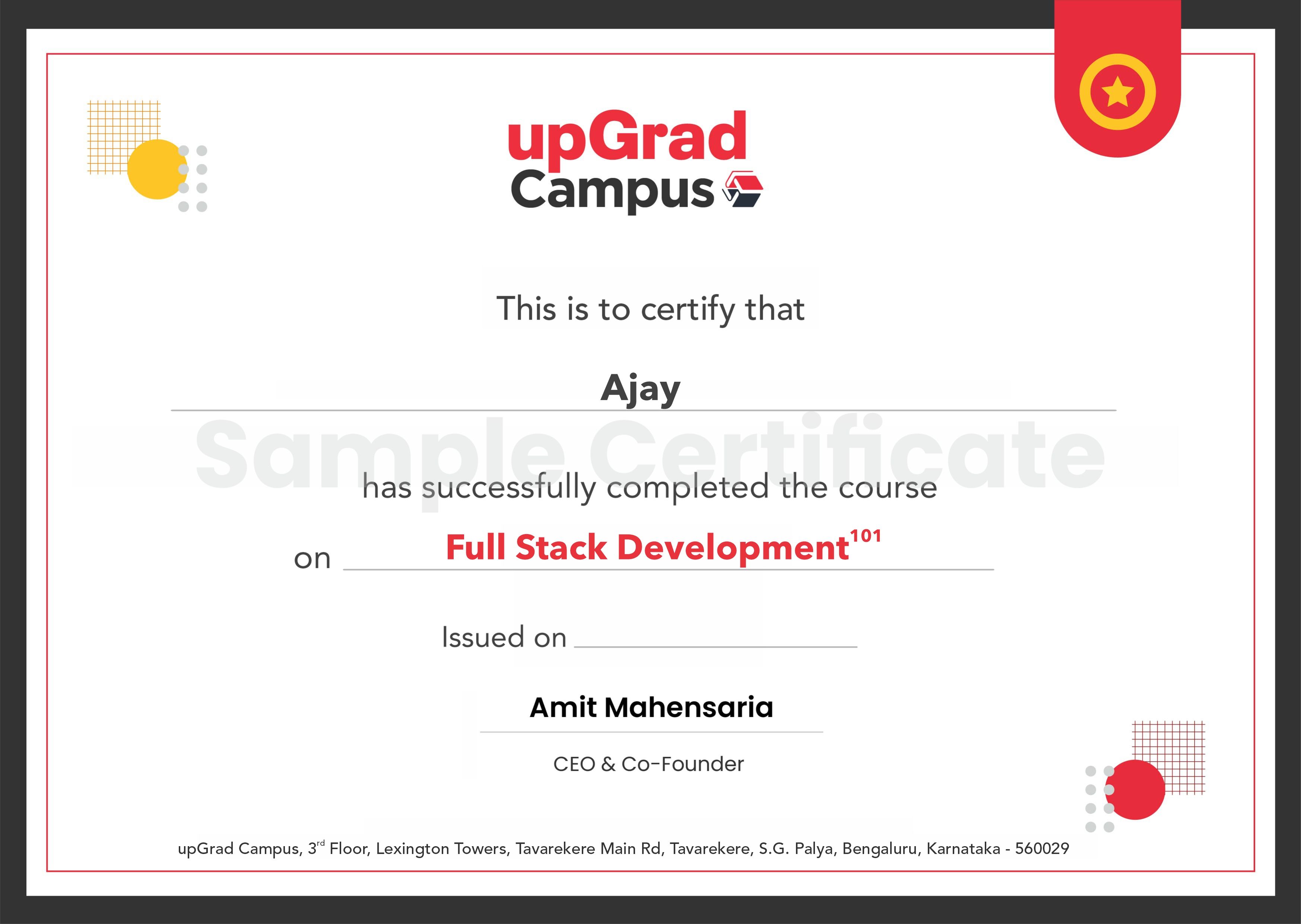 Certification Program in Full Stack Development from upGrad