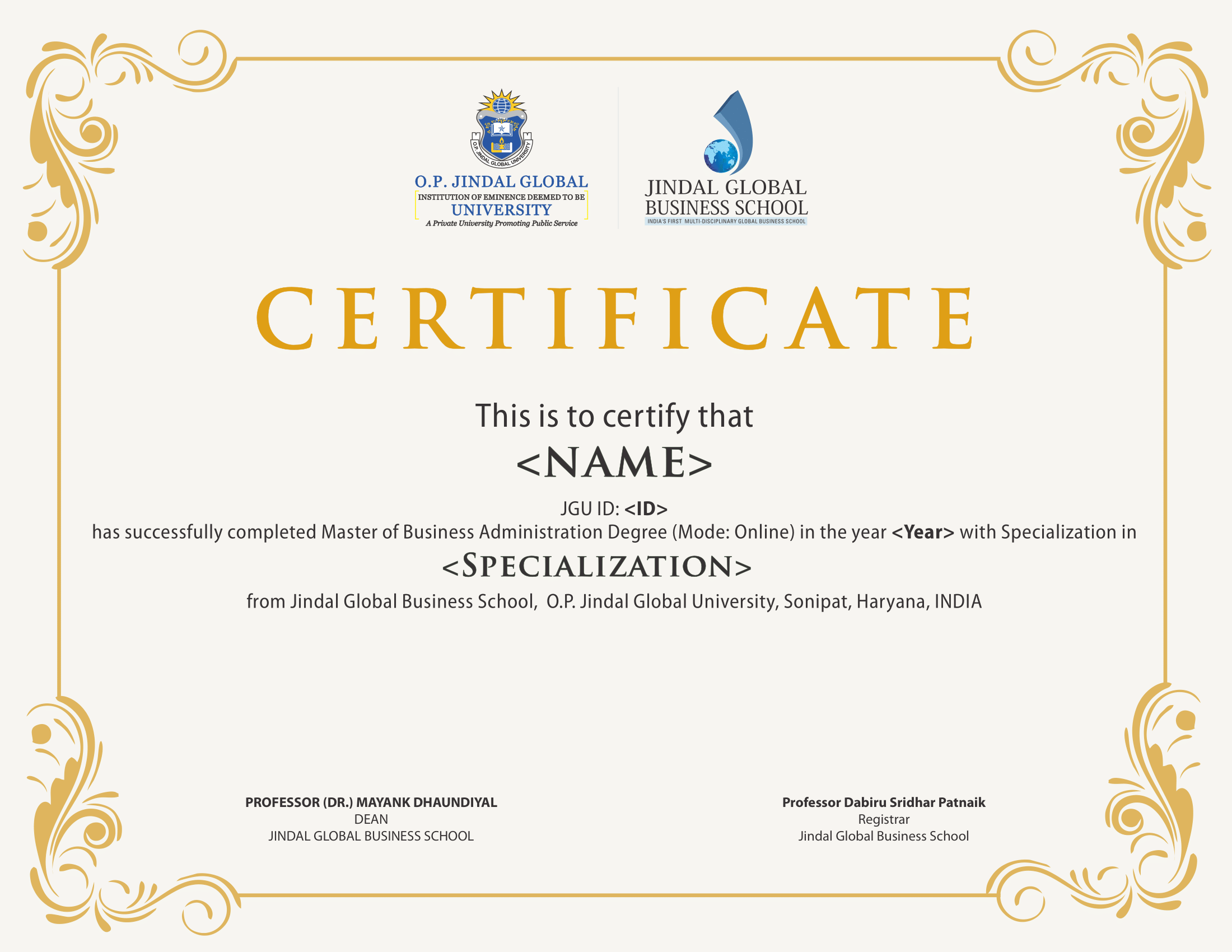 Indian Mba Certificate
