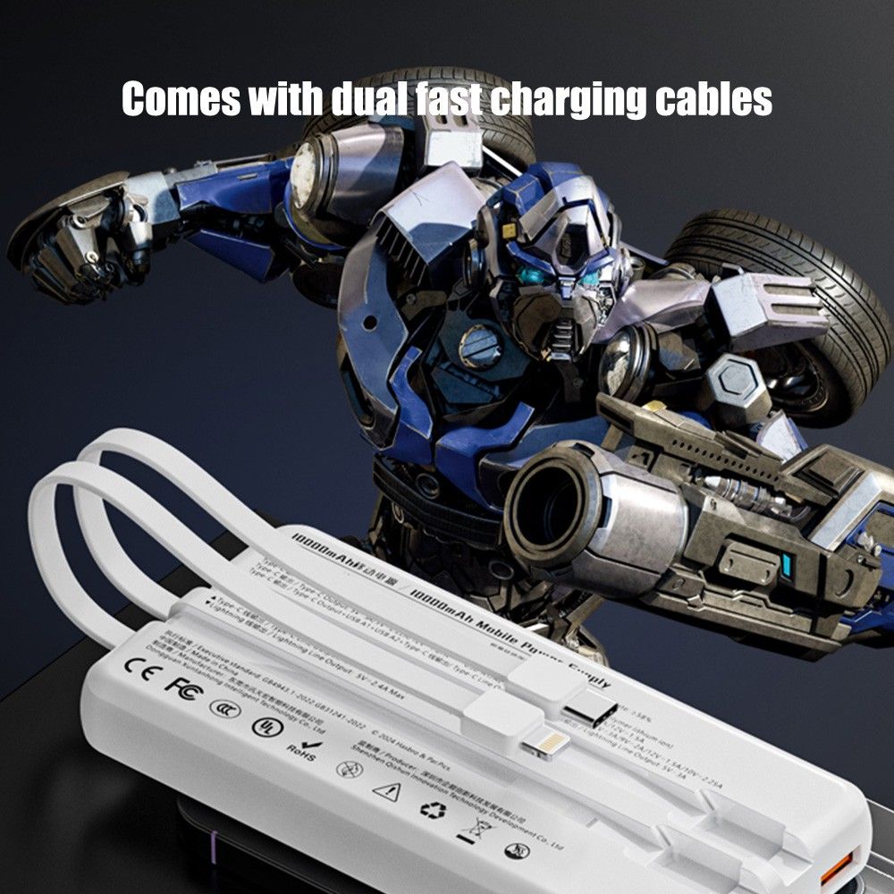Transformer 10000 Mah Power Bank with Build in Cables