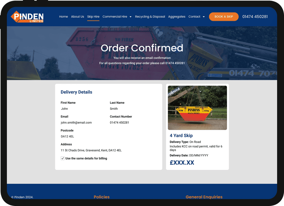 Pinden Skip Hire | 24/7 Online Booking System by Ecce
