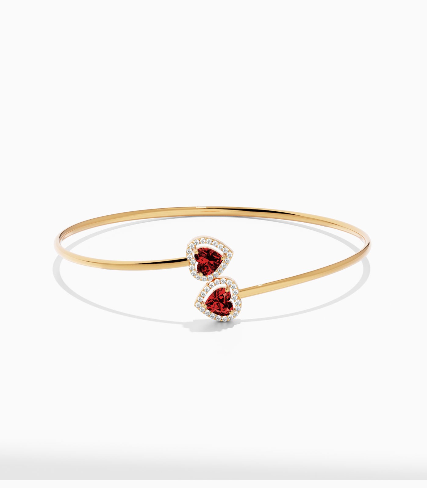 18k Gold Dual Heart Diamond Bangle Bracelet | Varudai Jewelry