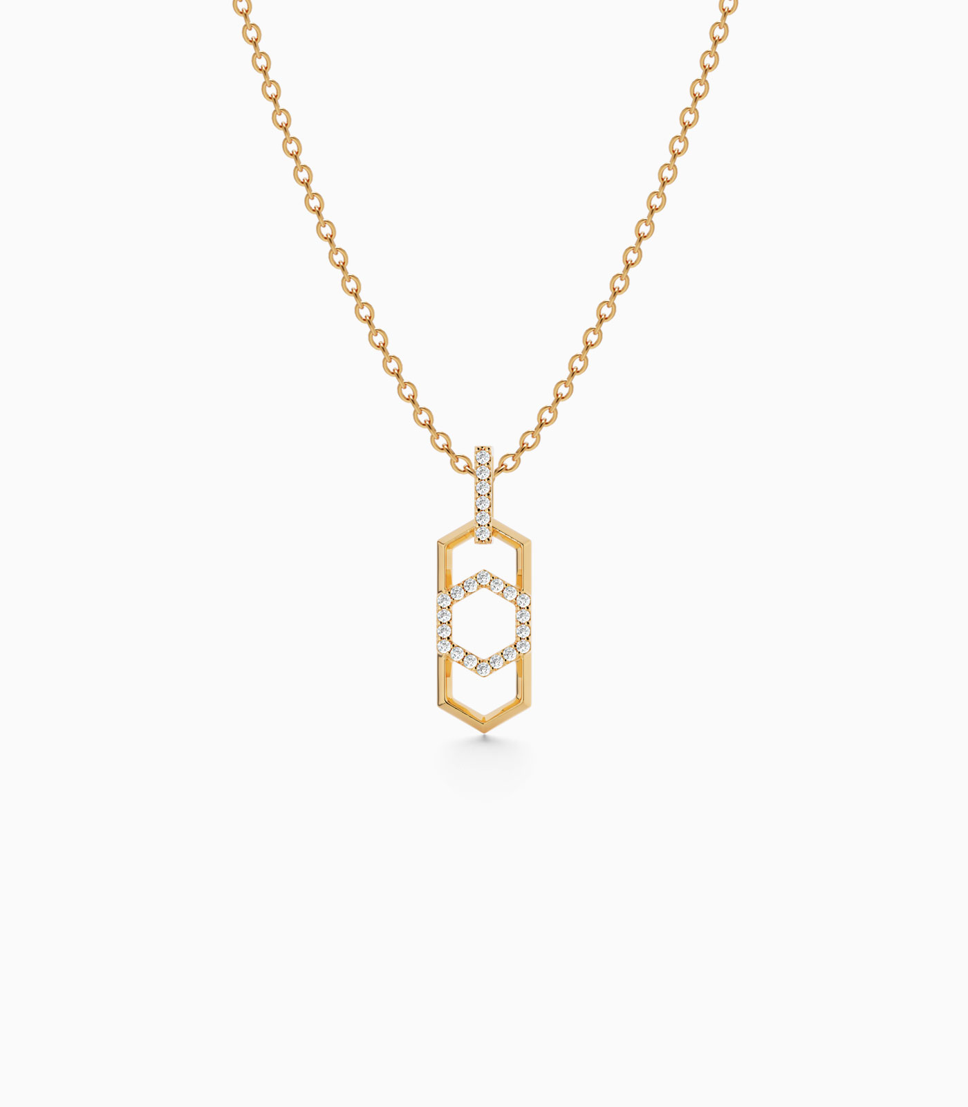 18K Gold & Diamond Hexagon Link Pendant | Varudai Jewelry