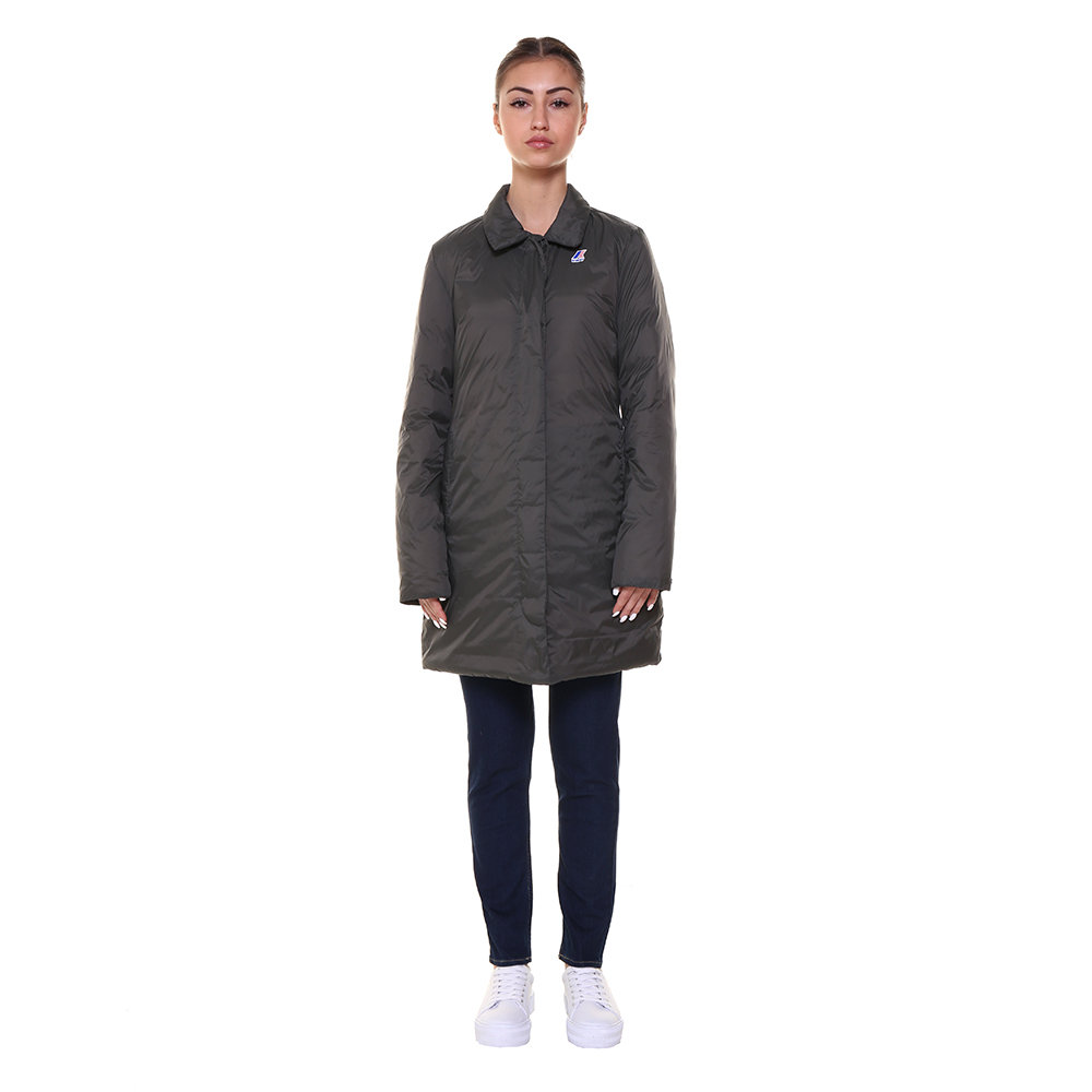 Giacca K-way donna imbottito THERMO AIR verde militare lunga - K-Way ... Giacca K-way donna imbottito THERMO AIR verde militare lunga - K-Way ...
