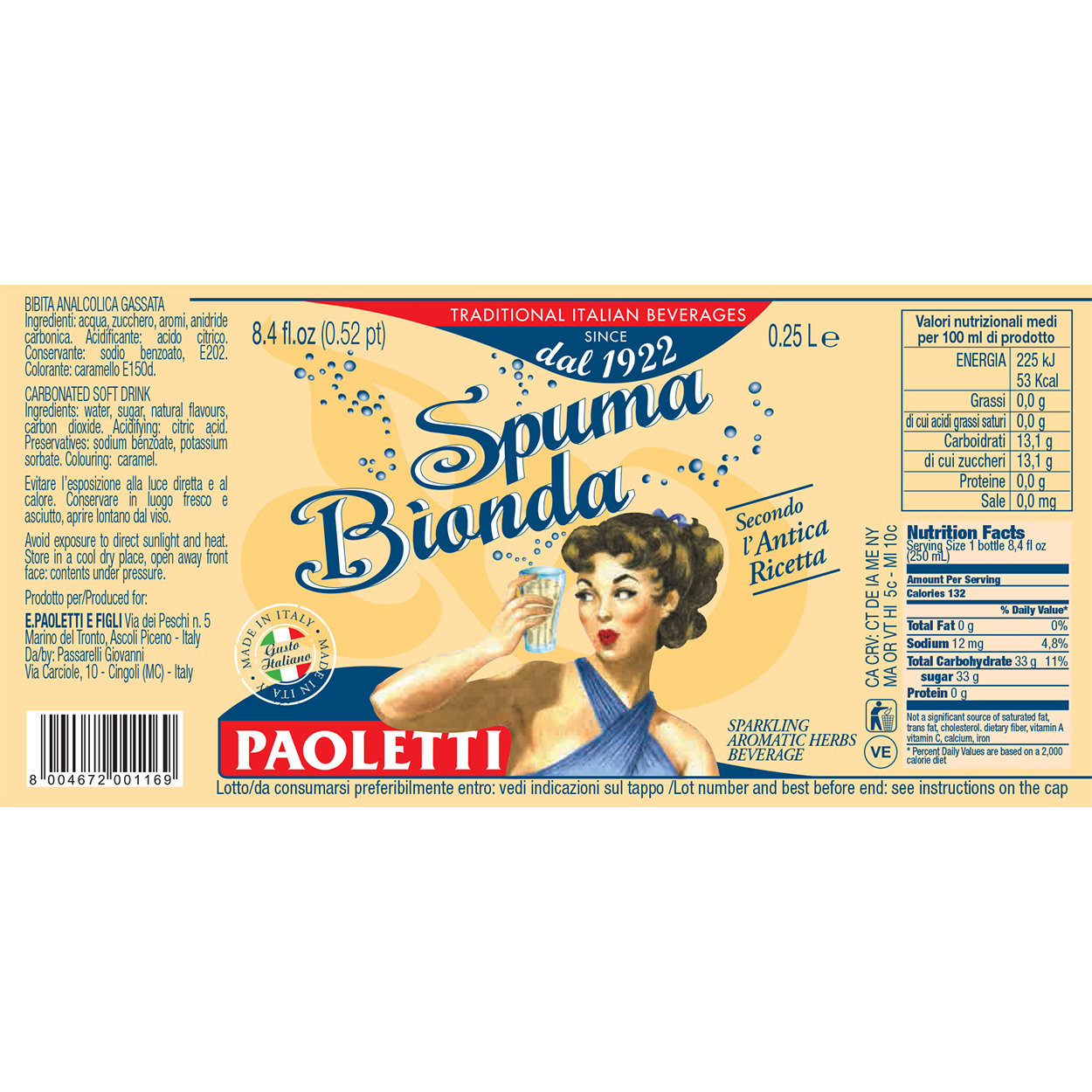 12 bottiglie - Spuma Bionda 0,25 lt - Paoletti