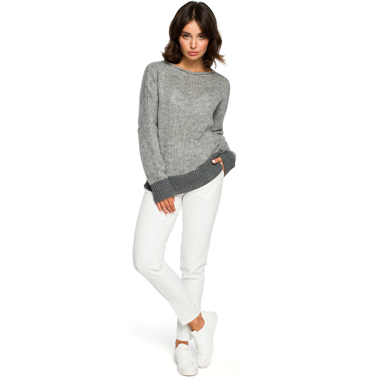 Maglione con scollo a barchetta grigio chiaro - BeWear Maglione con scollo a barchetta grigio chiaro - BeWear