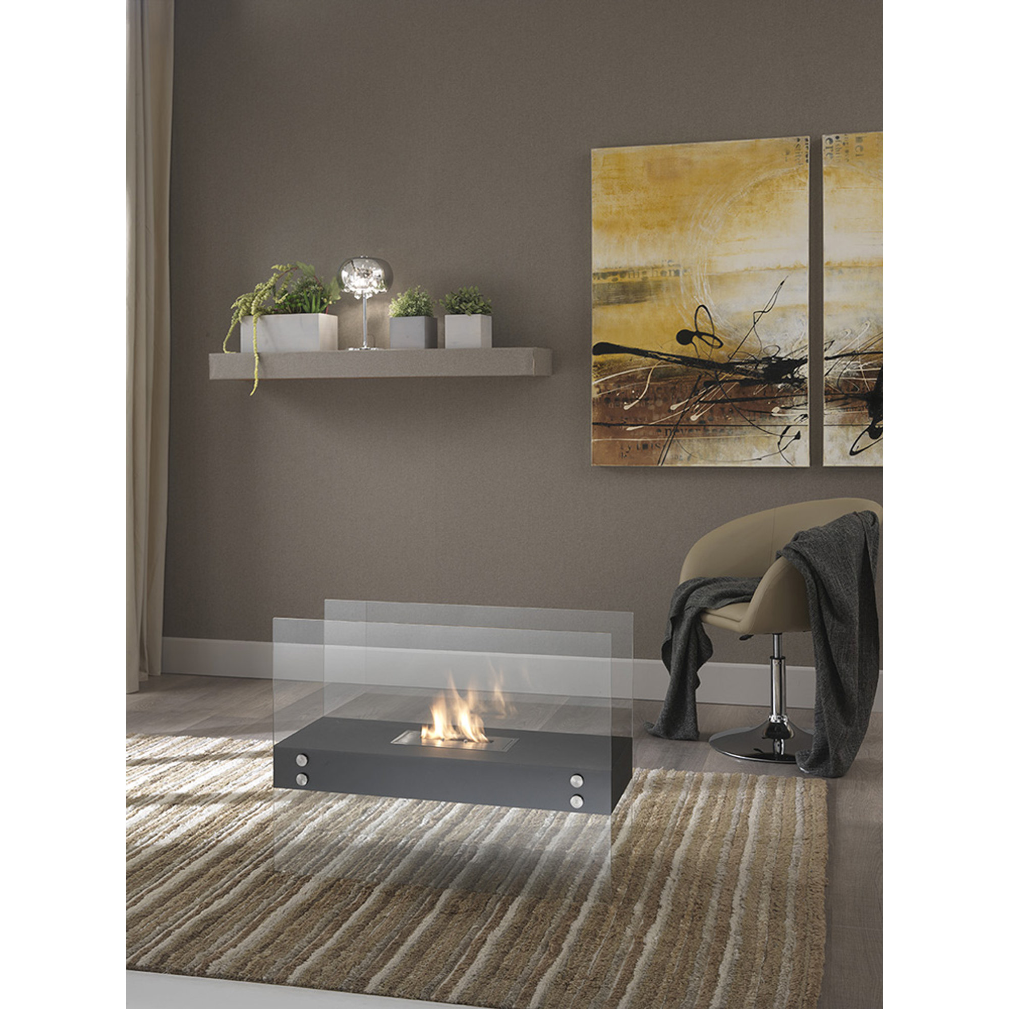 Camini Design Twist caminetti Caminetto da pavimento in metallo e vetro ...