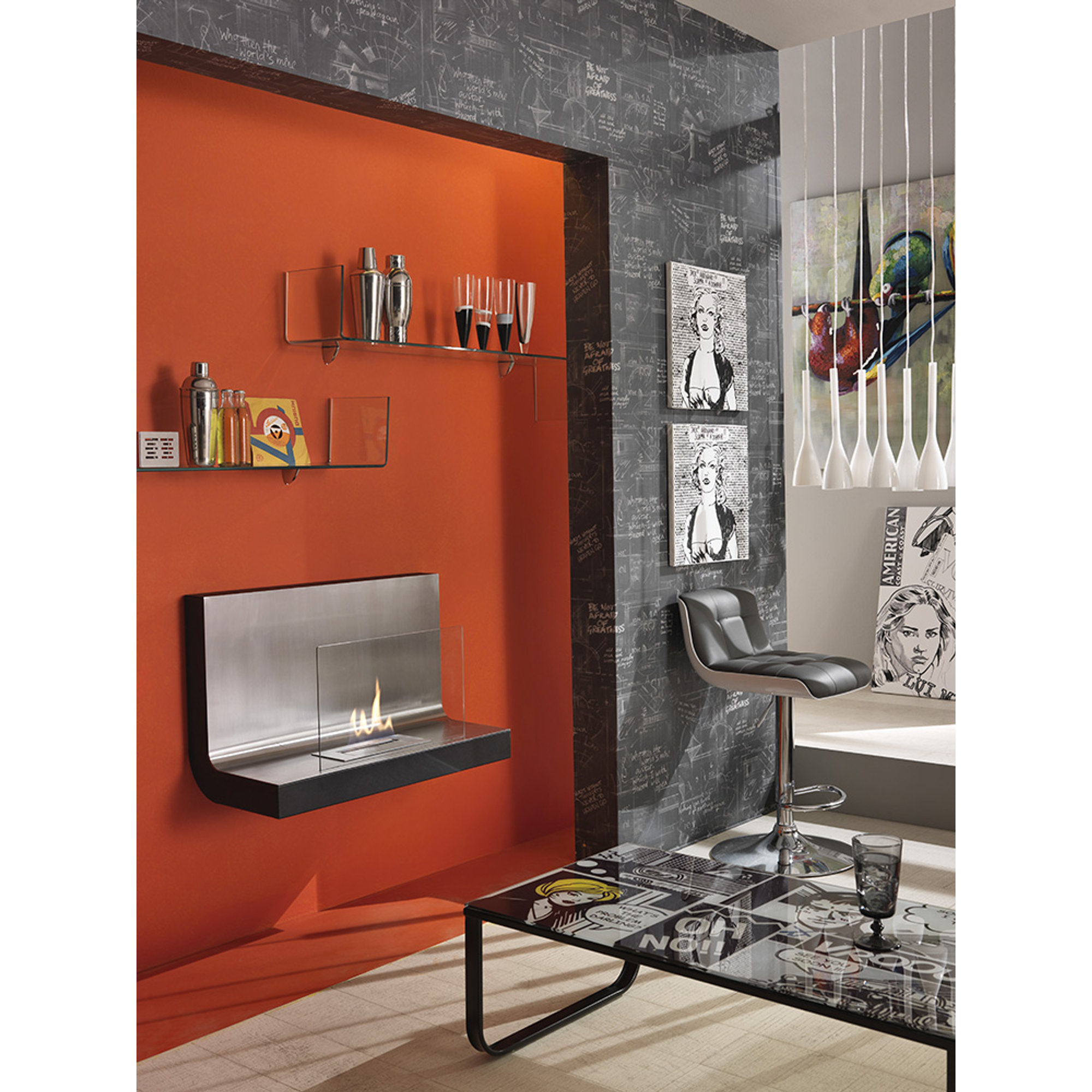 Camini Design Twist caminetti Caminetto da muro/appoggio in metallo e ...