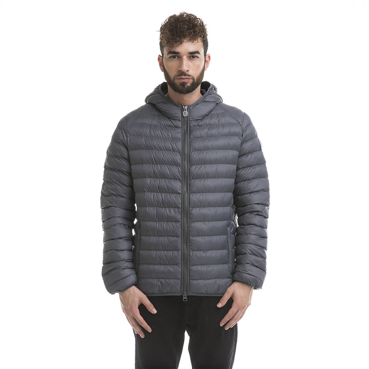 Piumino uomo con cappuccio grigio avio - Invicta Piumino uomo con cappuccio grigio avio - Invicta