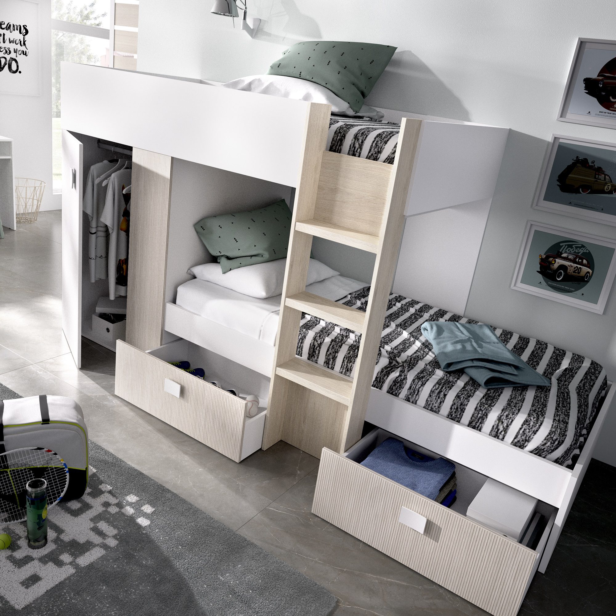 Litera tren Groe blanco Artic combinado natural y alistonado ...