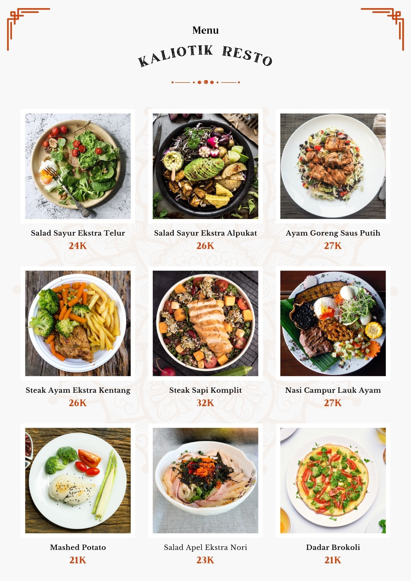 Download Template Desain Menu Kaliotik Resto Putih Gratis