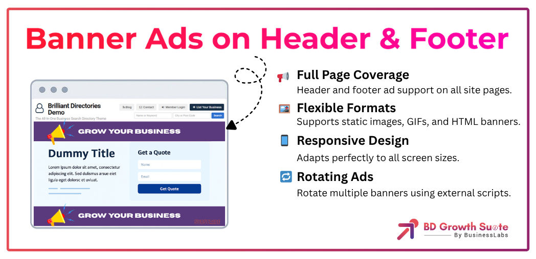 Banner Ads on Header and Footer - Brilliant Directories Expert Partner ...