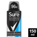 Sure Men Men Maximum Protection Anti-perspirant Deodorant Aerosol Clean ...