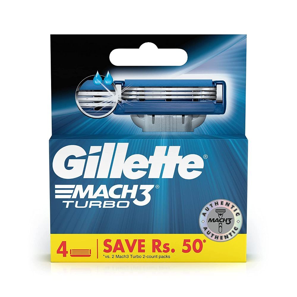 Buy Gillette Mach 3 Turbo Manual Shaving Razor Blades 4 Cartridges ...