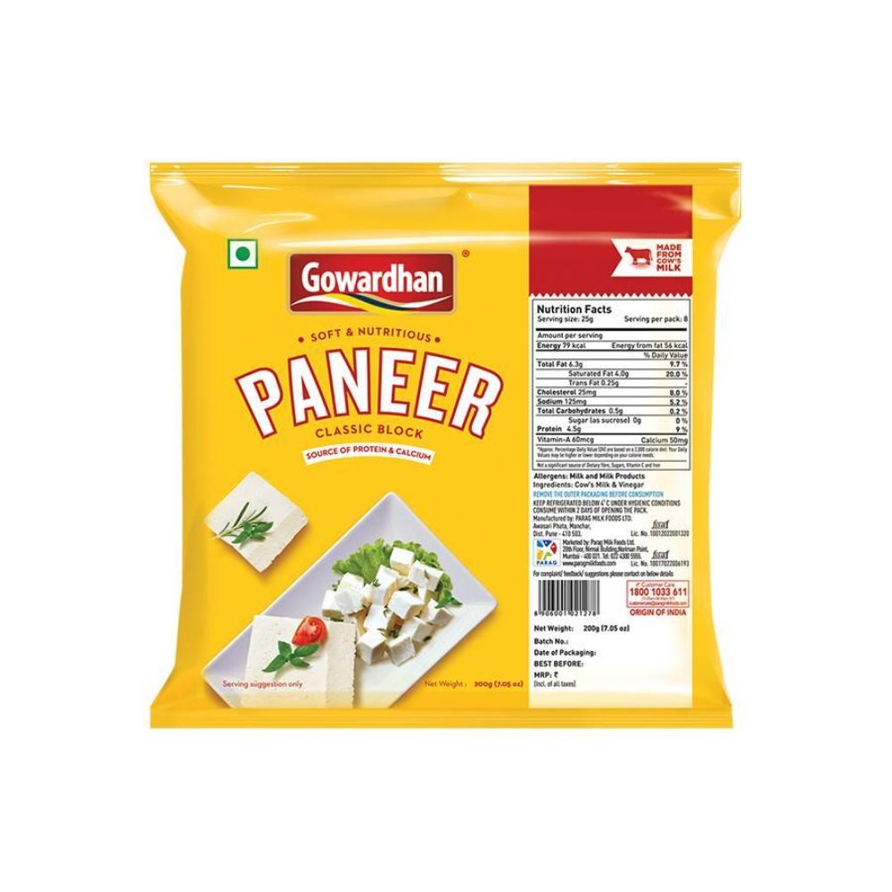 Buy Gowardhan Classic Block Fresh Paneer, 200 g Online at Best Prices ...