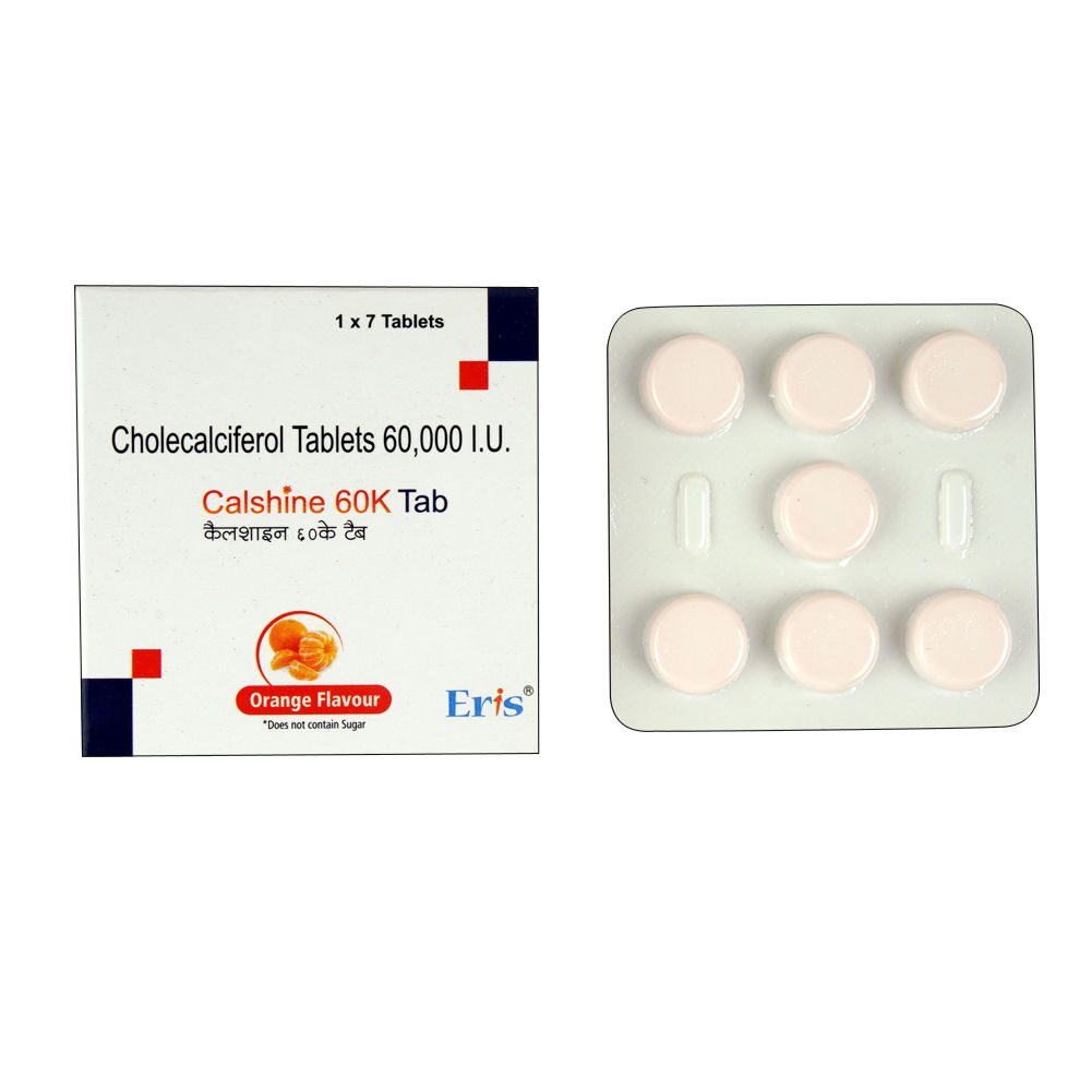 Buy Calshine 60K Orange Flavour 7 Tablets Online at Best Prices ...