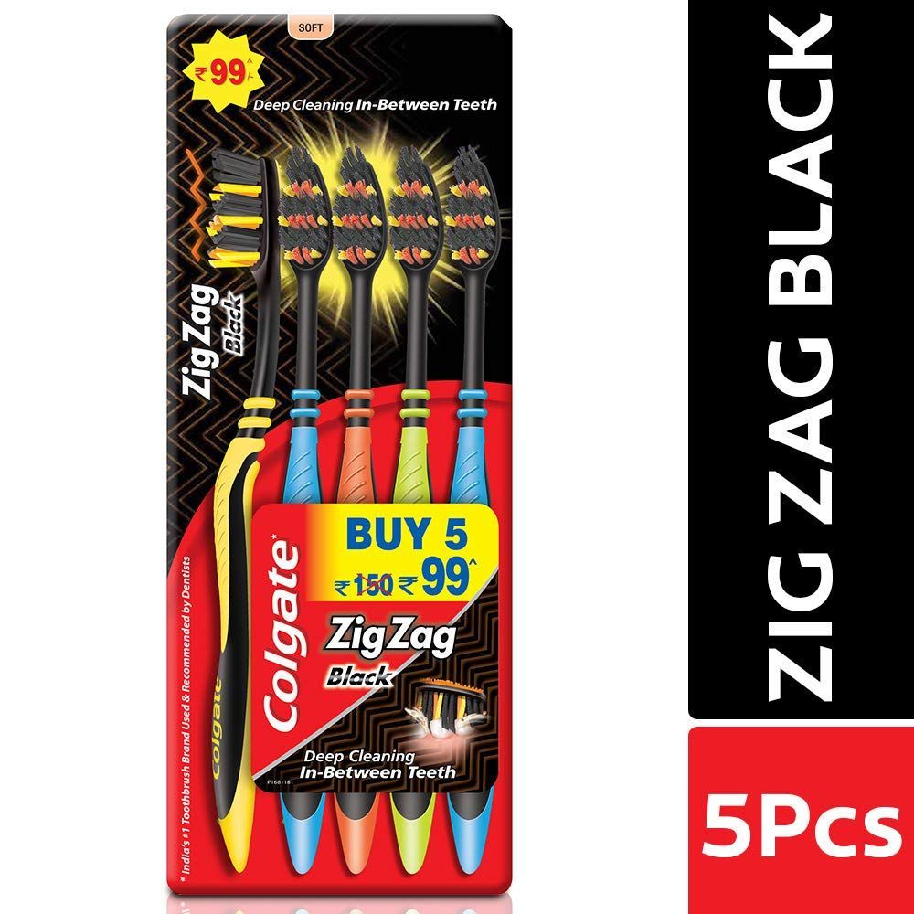 Buy Colgate Zigzag Black Soft Bristle Toothbrush, 5 pcs Online at Best ...