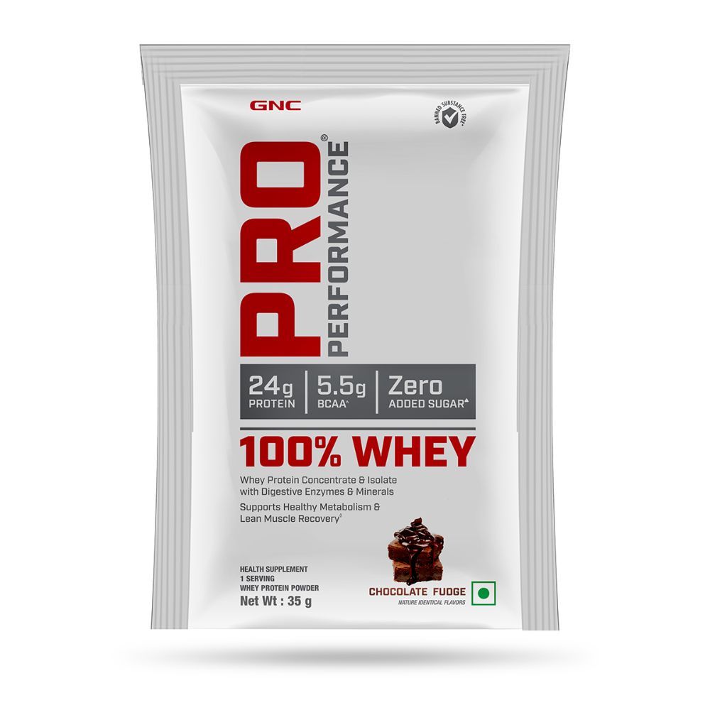 Buy GNC Pro Performance 100% Whey Protein Chocolate Fudge Sachet, 35 g ...