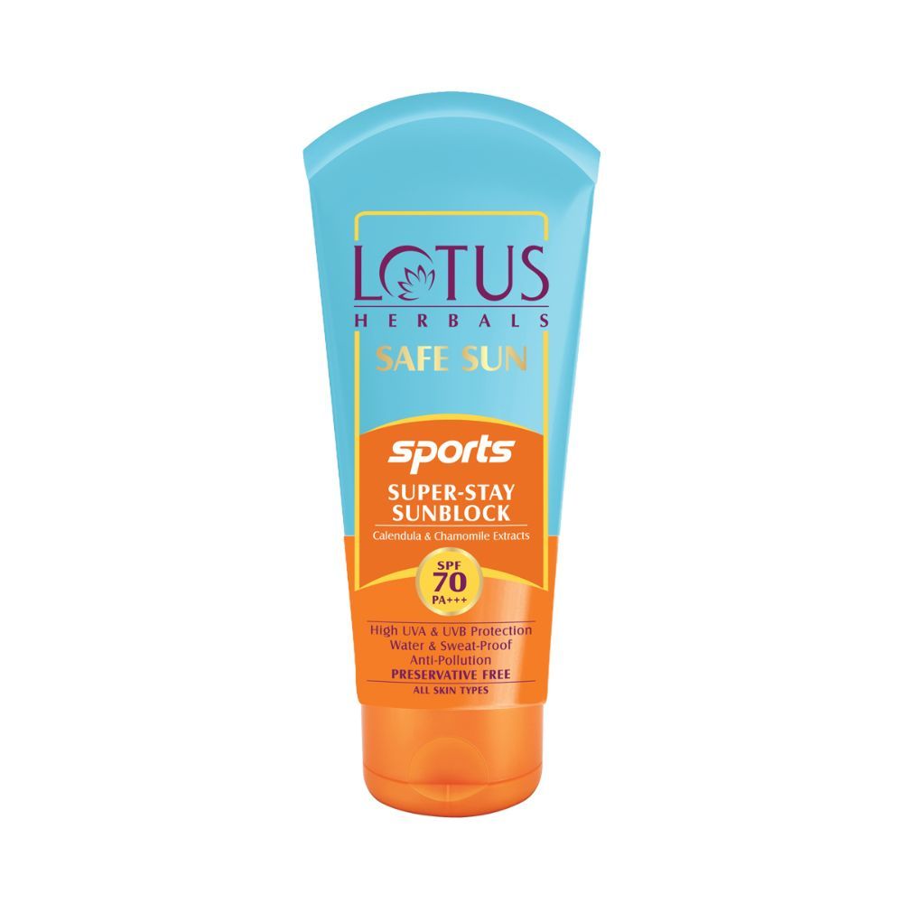 Buy Lotus Herbals Safe Sun Sports Super Stay Sunscreen Cream SPF 70 PA ...