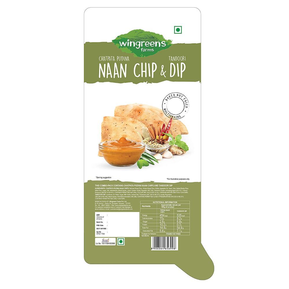 Buy Wingreens Farms Chatpata Pudina Naan Chips & Tandoori Dip, 70 g ...