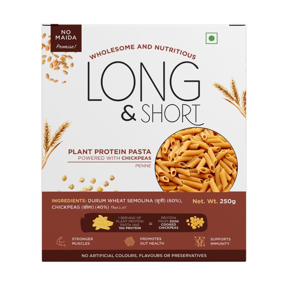 Buy Long&Short Plant Power Protien Pasta Chickpea Penne, 250g Online at ...