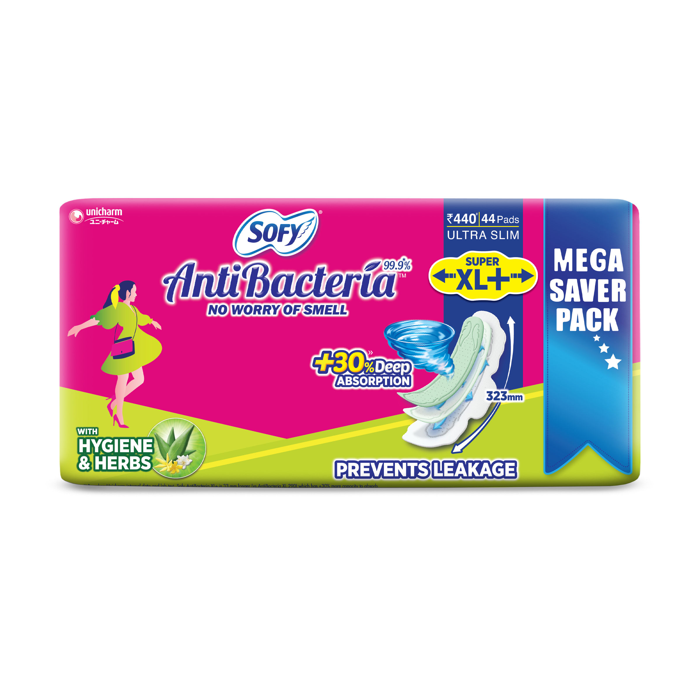 Buy Sofy Sanitary Pad Antibacteria Super Xl+, 44 Pieces Online at Best ...